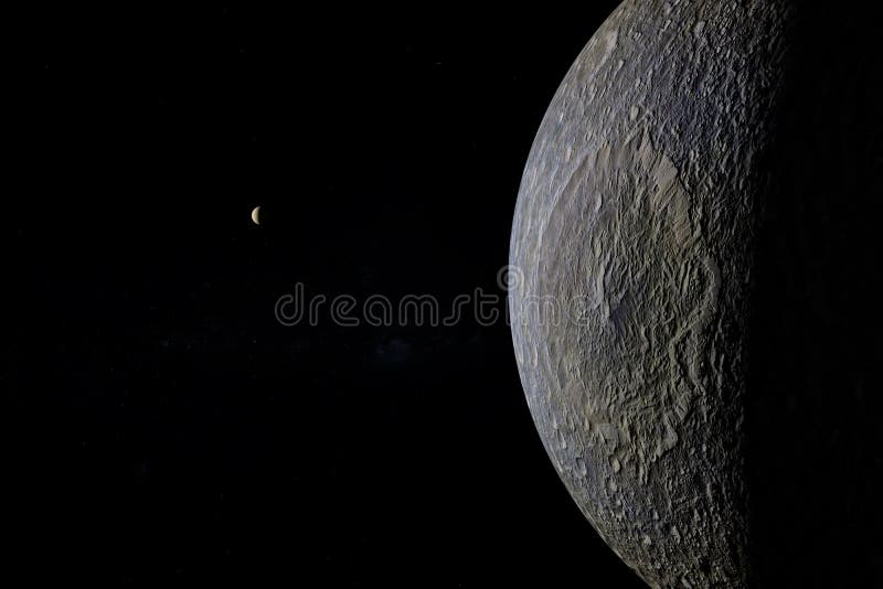 Mimas Surface, Saturn`s Moon, Orbiting in the Outer Space Stock ...