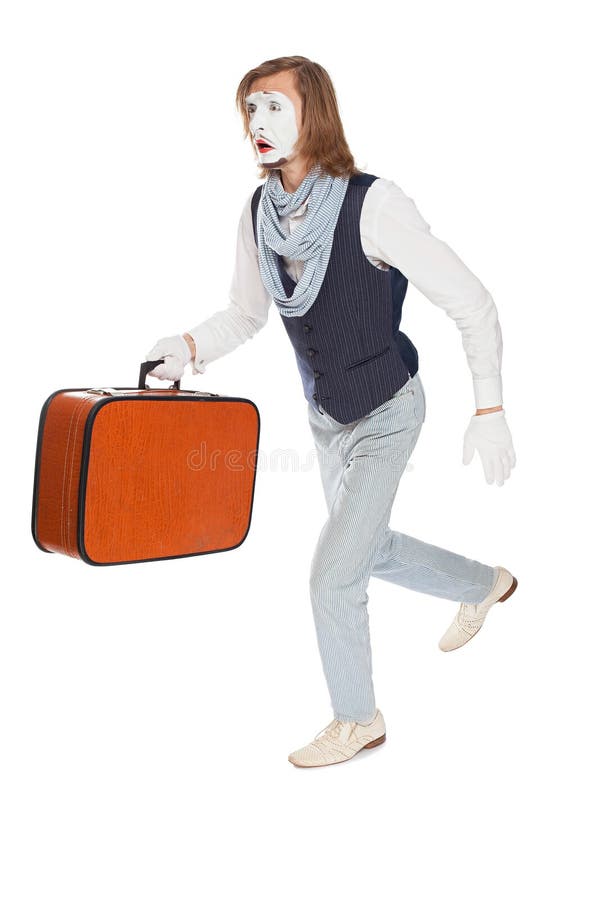 Mime Actor Running with a Suitcase in His Hand Stock Image - Image of ...