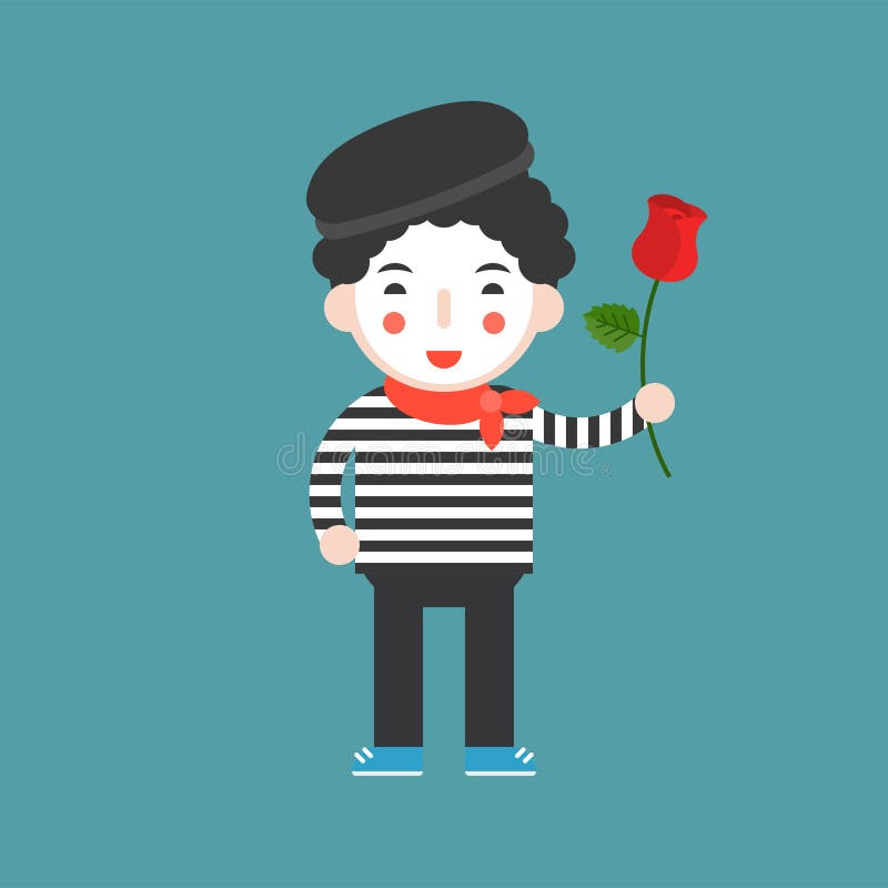 Mime Artist with Rose, Cute Character, Flat Design Stock Vector ...