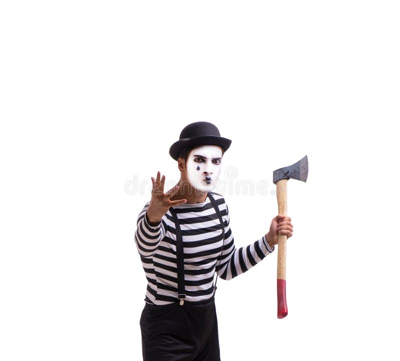 Mime with Axe Isolated on White Background Stock Image - Image of ...