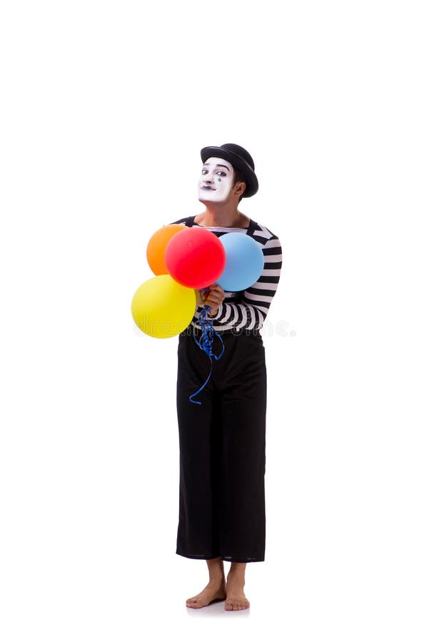 The Mime with Balloons Isolated on White Background Stock Image - Image ...