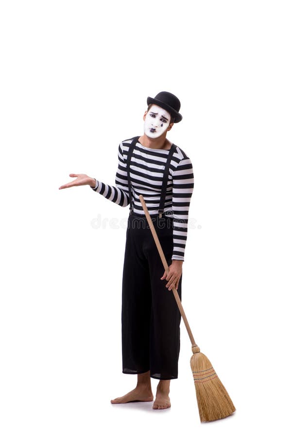 The Mime with Broom Isolated on White Background Stock Photo - Image of ...