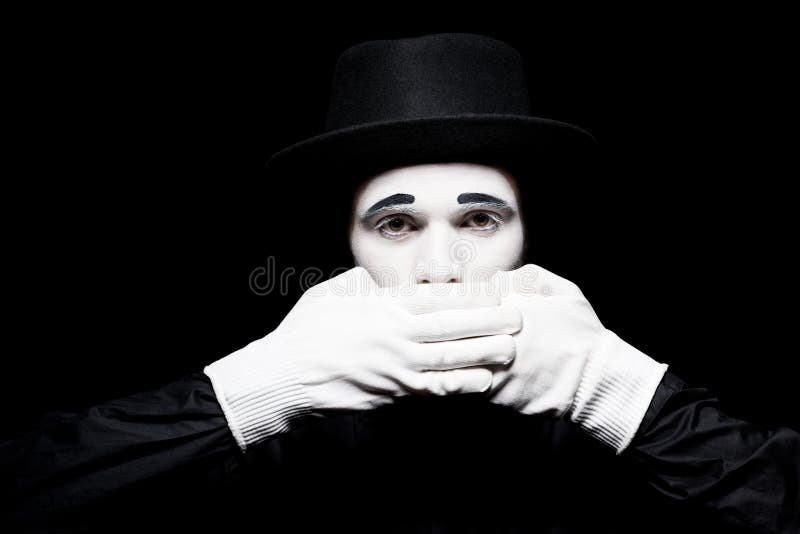 Mime Covering Mouth and Looking at Camera Stock Image - Image of ...