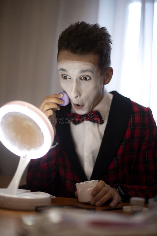 Mime Shows Emotions in Front of the Mirror Stock Image - Image of ...