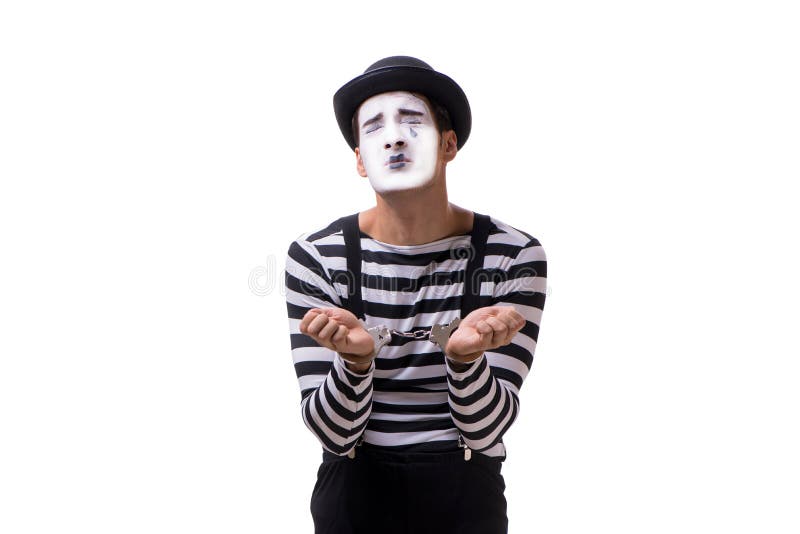 The Mime with Handcuffs Isolated on White Background Stock Image ...