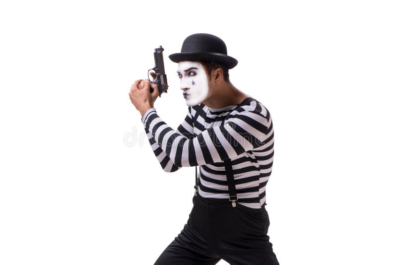 The Mime with Handgun Isolated on White Background Stock Image - Image ...