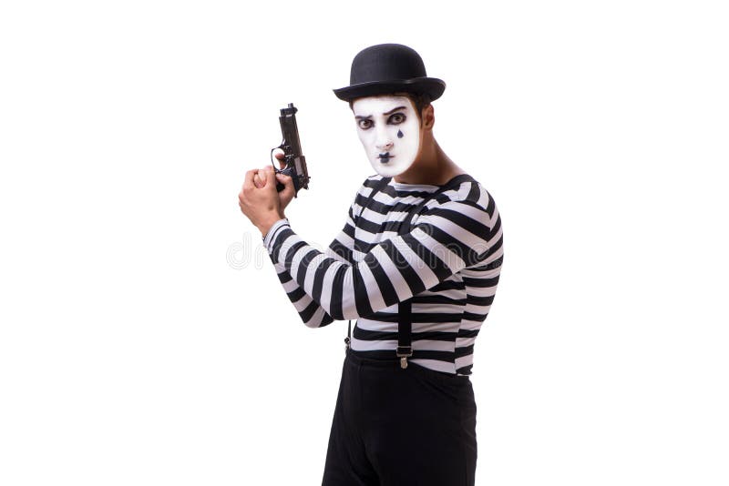 The Mime with Handgun Isolated on White Background Stock Image - Image ...
