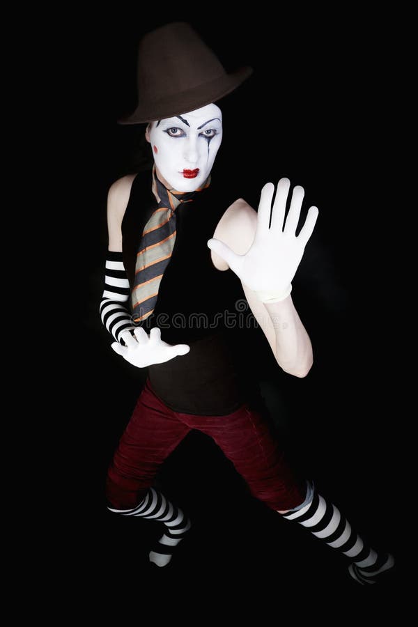 Mime in Hat, Tie and White Gloves Stock Photo - Image of movement ...