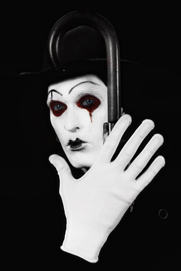 Mime Holding a Walking-stick in His Hand Stock Image - Image of male ...