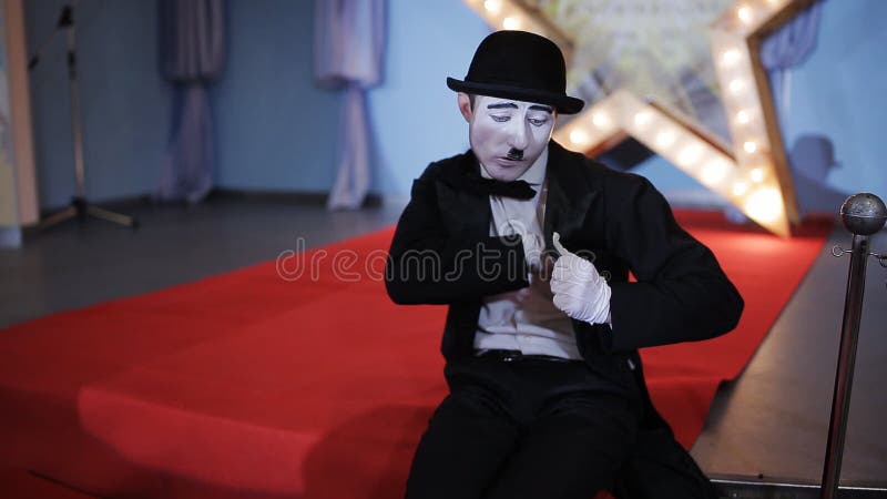 Mime Shows Different Emotions with His Hands and Face Stock Video ...