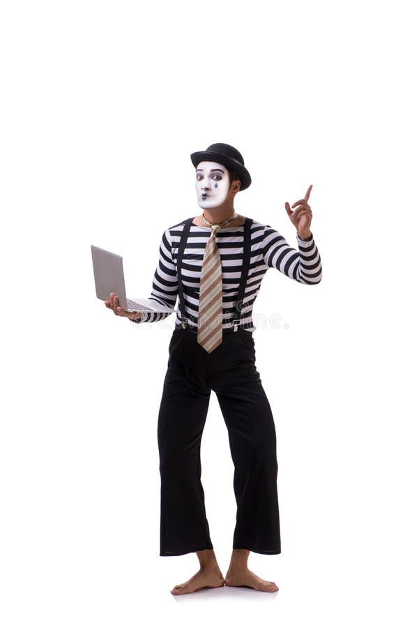 The Mime with Laptop Isolated on White Background Stock Image - Image ...