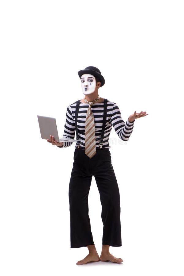 The Mime with Laptop Isolated on White Background Stock Photo - Image ...
