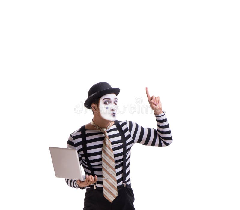 Mime with Laptop Isolated on White Background Stock Photo - Image of ...