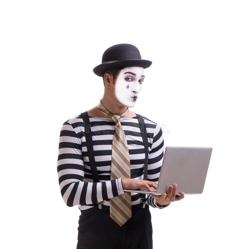 Mime with Laptop Isolated on White Background Stock Photo - Image of ...