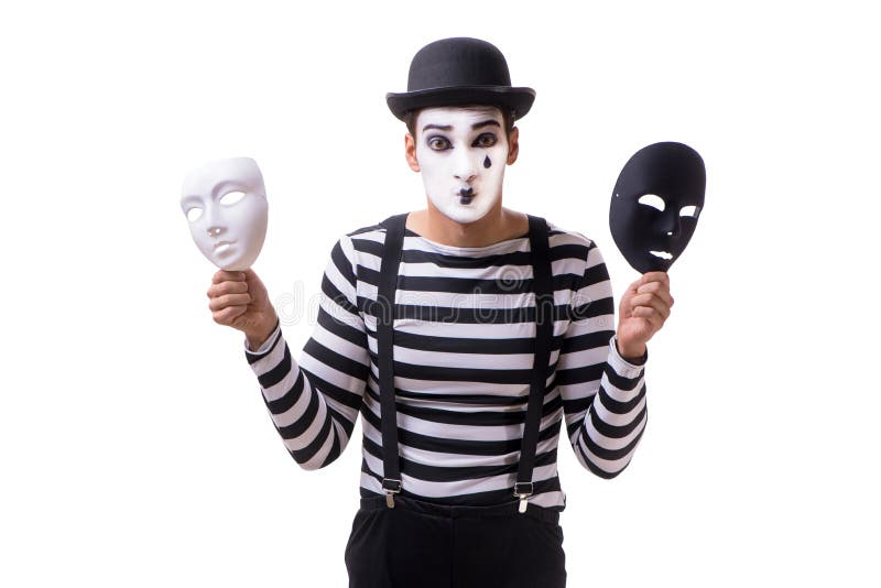 The Mime with Masks Isolated on White Background Stock Image - Image of ...