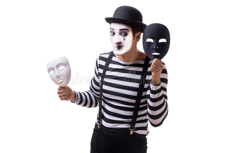 The Mime with Masks Isolated on White Background Stock Image - Image of ...