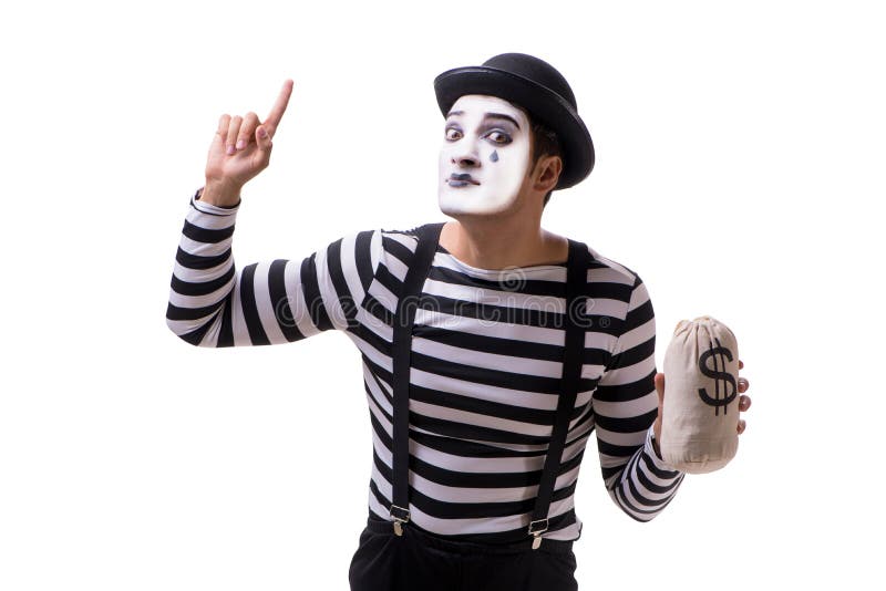 The Mime with Moneybag Isolated on White Background Stock Photo - Image ...