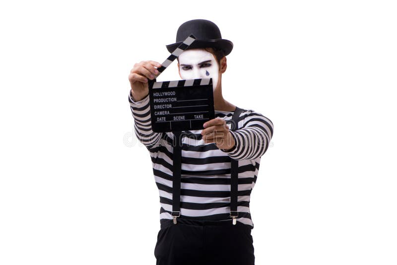 The Mime with Movie Clapperboard Isolated on White Stock Image - Image ...