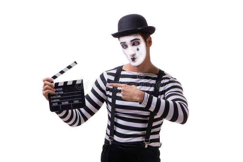 The Mime with Movie Clapperboard Isolated on White Stock Photo - Image ...