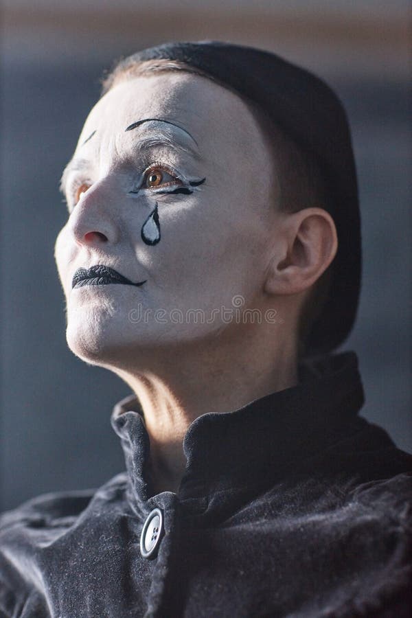 Mime Performing on Stage with Tear Make Up Stock Image - Image of ...