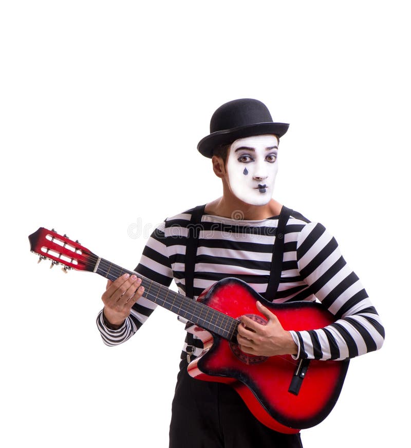 Mime Playing Guitar Isolated on White Stock Image - Image of face ...