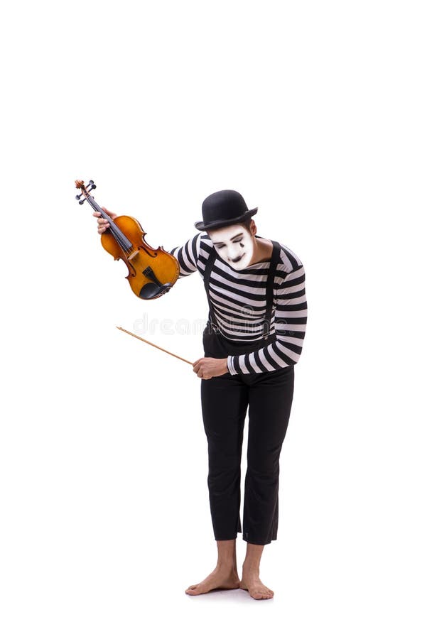 The Mime Playing Violin Isolated on White Stock Image - Image of cello ...