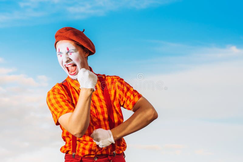 Mime Shows Pantomime Against the Blue Sky Stock Image - Image of ...