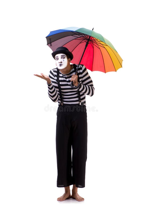 The Mime with Umbrella Isolated on White Background Stock Photo - Image ...