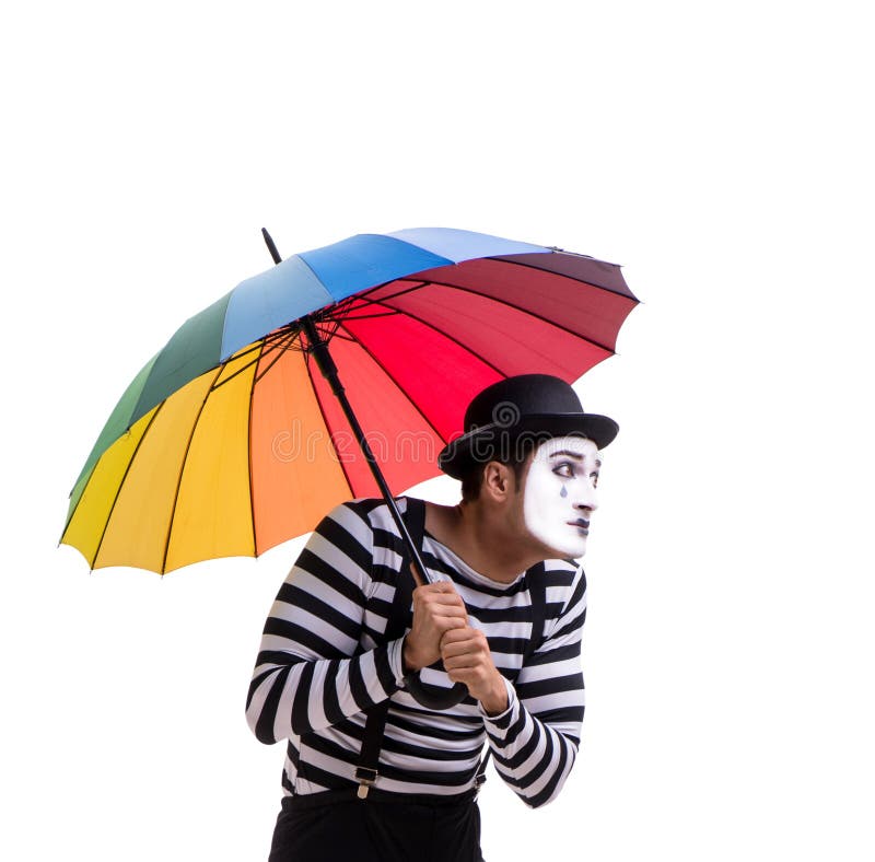 Mime with Umbrella Isolated on White Background Stock Photo - Image of ...