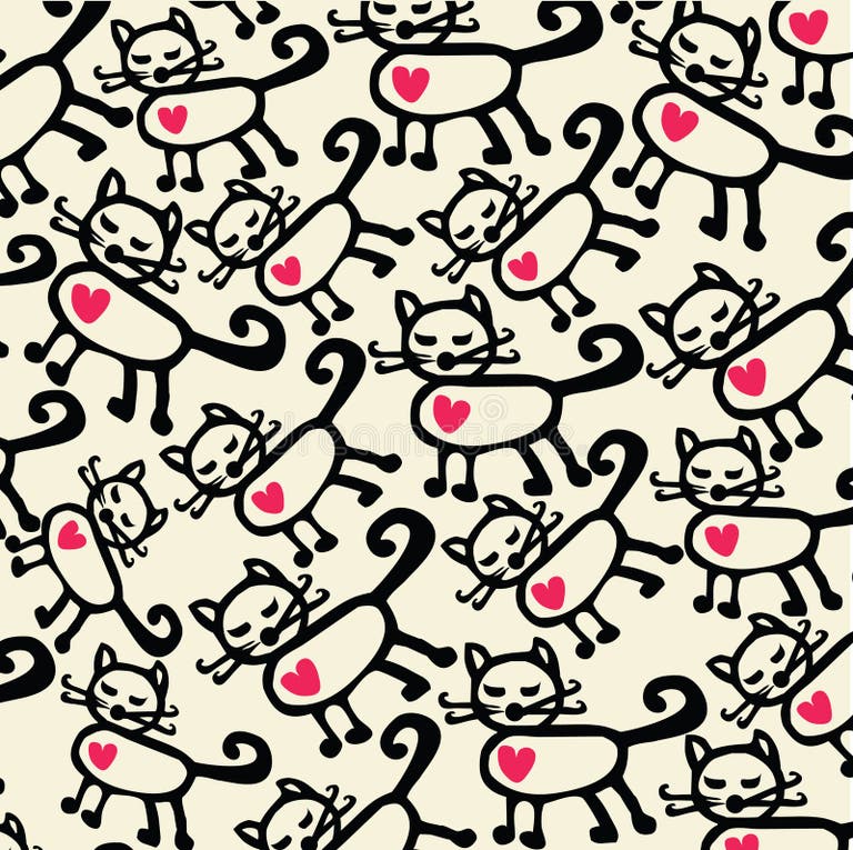 Mimi cats with hearts stock illustration. Illustration of graphic ...
