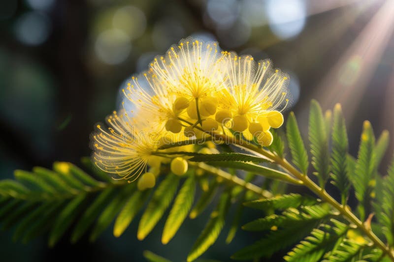 Mimosa Flower in Full Bloom, with Sunlight Shining through Its Petals ...