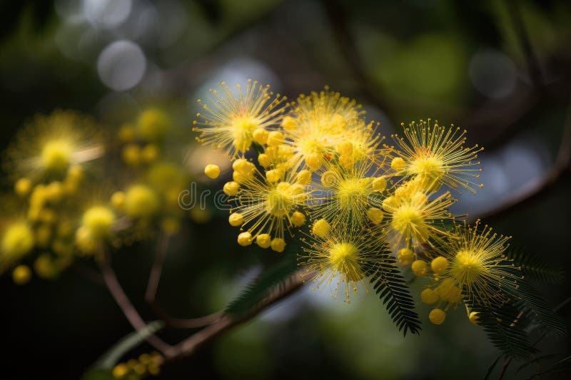 Mimosa Tree in Full Bloom, with Its Delicate Blooms and Yellow Petals ...