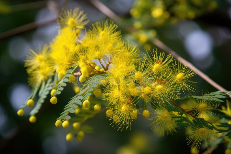Mimosa Tree in Full Bloom, with Its Delicate Blooms and Yellow Petals ...