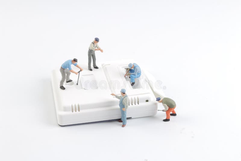 Min Figure Worker with Team of Engineers Stock Image - Image of ...