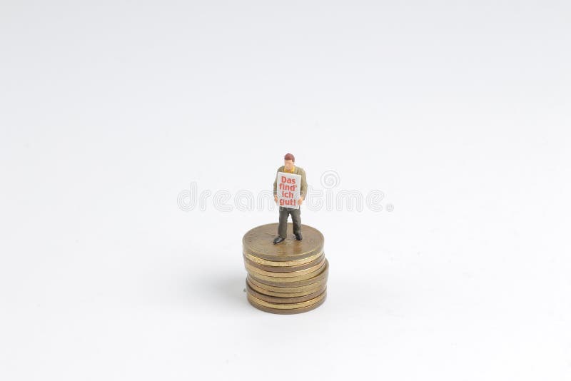 Min People Figures Standing on the Coins Stock Image - Image of hand ...