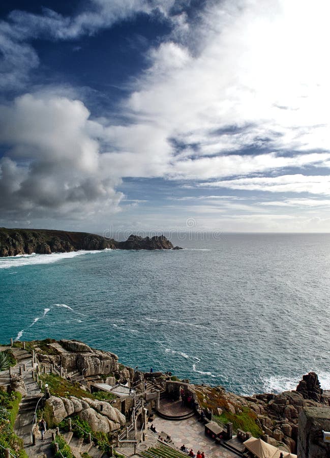 Minack Theatre and Porthcurno in Lands End Stock Photo - Image of path ...