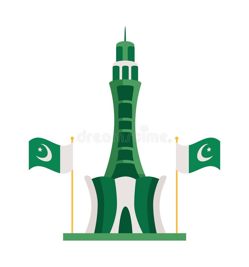 Minar E Pakistan Tower with Flags Stock Illustration - Illustration of ...