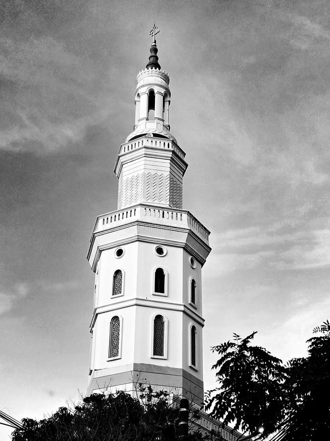 A Minaret in Black and White Stock Photo - Image of steeple, white ...