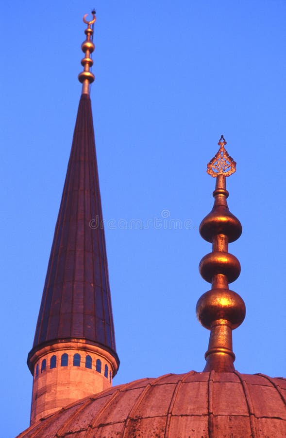 Minaret of the Blue Mosque, Istanbul Stock Image - Image of evening ...