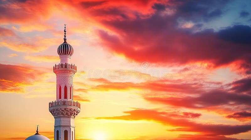 Minaret Sunset Dramatic Sky Islamic Architecture Stock Photo - Image of ...