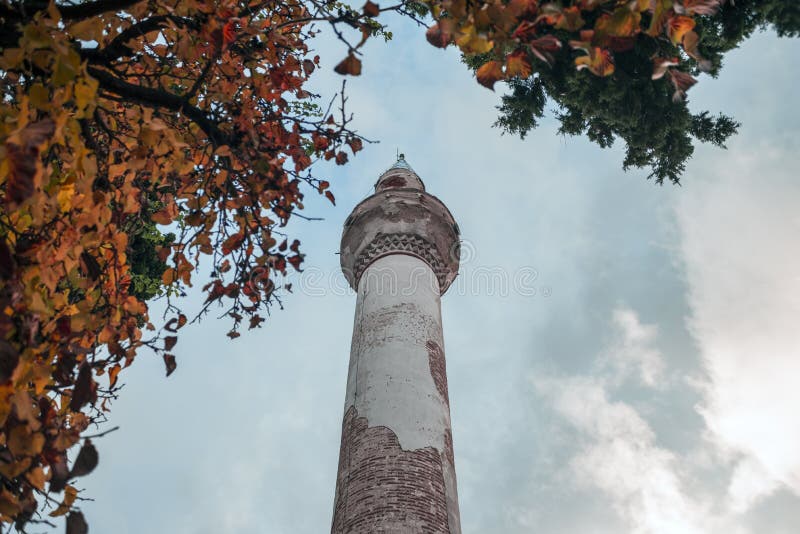 Minaret and yellow leaves stock photo. Image of yellow - 64230968