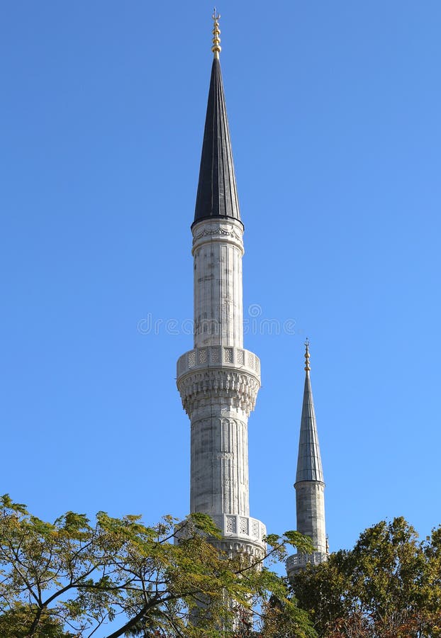 Minarets of the Blue Mosque with Blue Sky in Istanbul, Turkey Stock ...