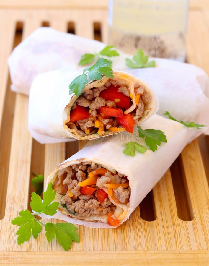 Mince Beef and Vegetable Wraps Stock Photo - Image of wraps, savory ...