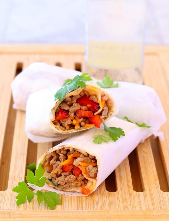 Mince Beef and Vegetable Wraps Stock Photo - Image of wraps, snack ...
