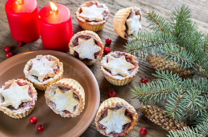 Mince Pies with Christmas Tree Branch Stock Image - Image of pastry ...