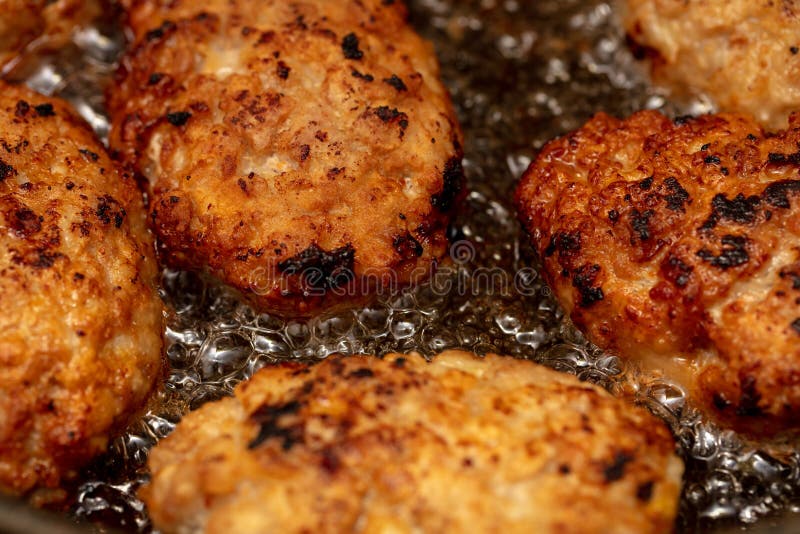 Minced Beef Cutlets are Fried in a Pan Stock Image - Image of ...