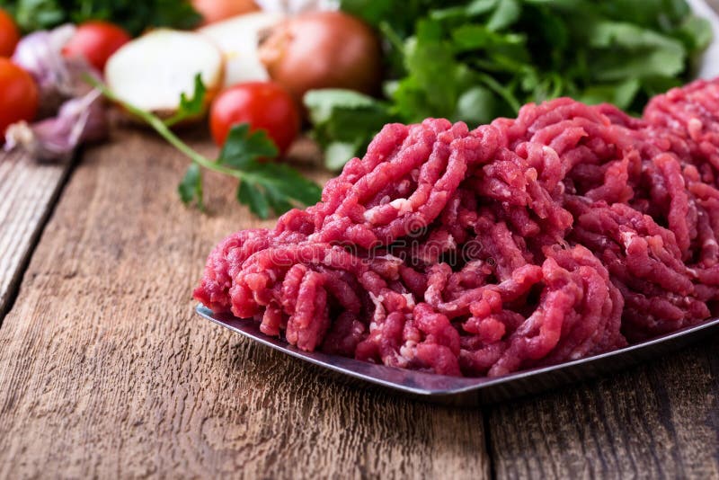 Minced Beef, Raw Ground Meat with Cooking Ingredients Stock Photo ...