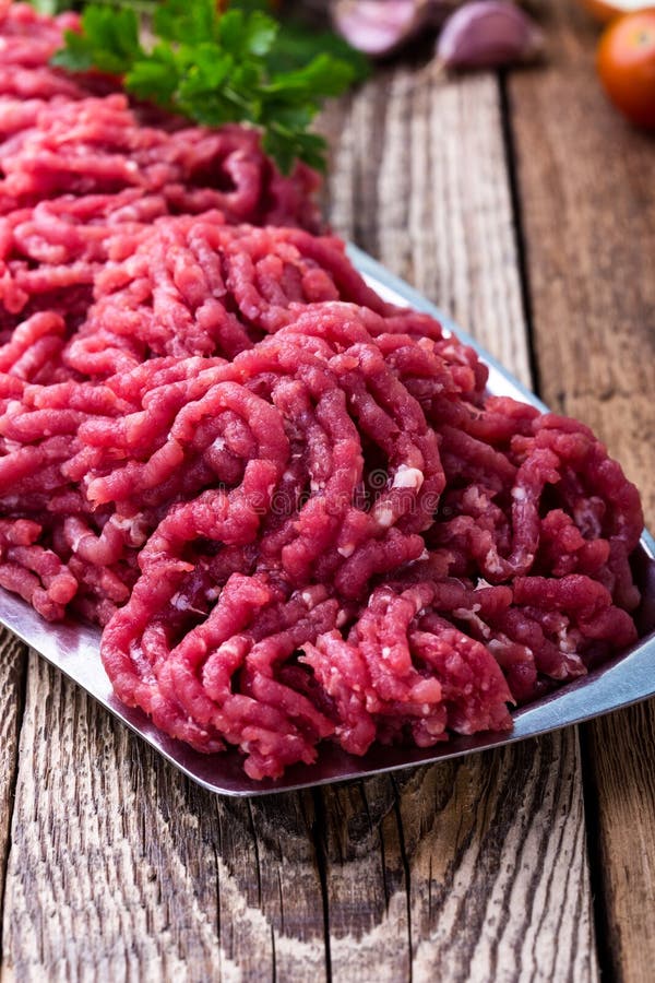 Minced Beef, Raw Ground Meat with Cooking Ingredients Stock Photo ...