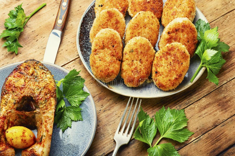 Minced fish cutlets stock image. Image of plate, cuisine - 236938445