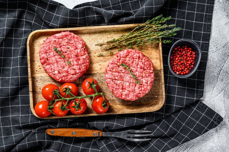 Minced Meat Burger Cutlets. Gray Background Stock Photo - Image of meat ...